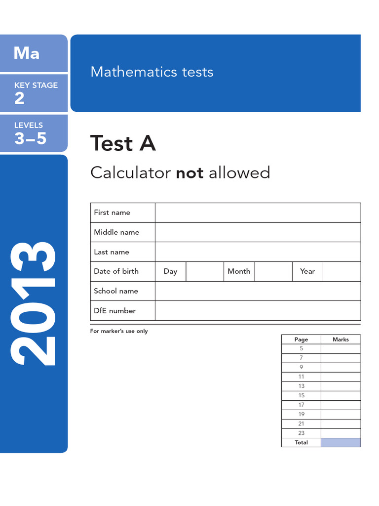 2013 KS2 MATHS TestA (No Calculator) | PDF