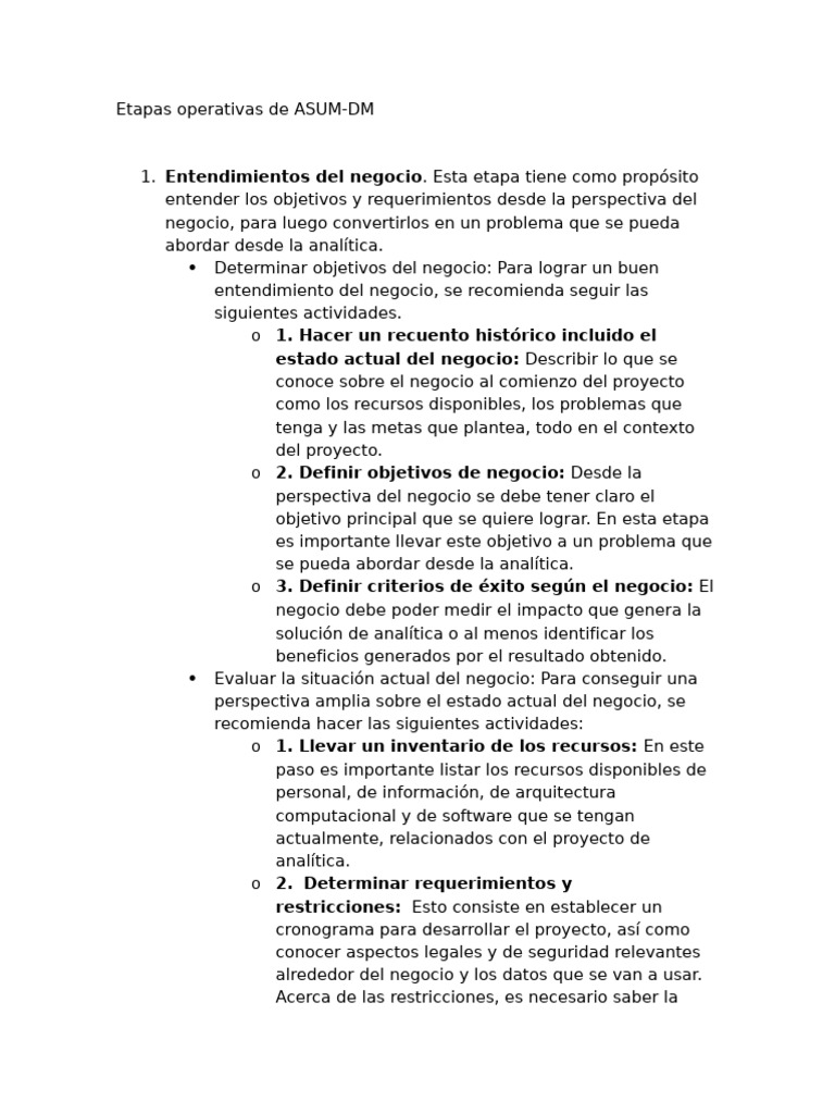 Etapas de la Metodología ASUM-DM | PDF | Evaluación | Procesamiento de ...