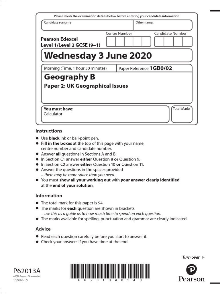 June 2020 QP - Paper 2 Edexcel (B) Geography GCSE | PDF