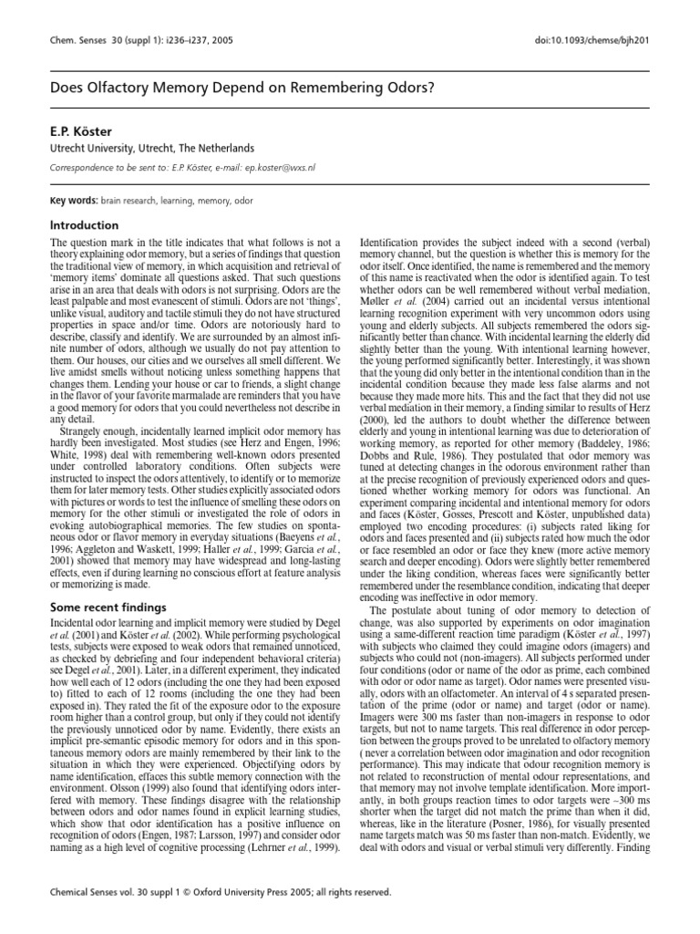 Does Olfactory Memory Depend On Remembering Odors | PDF