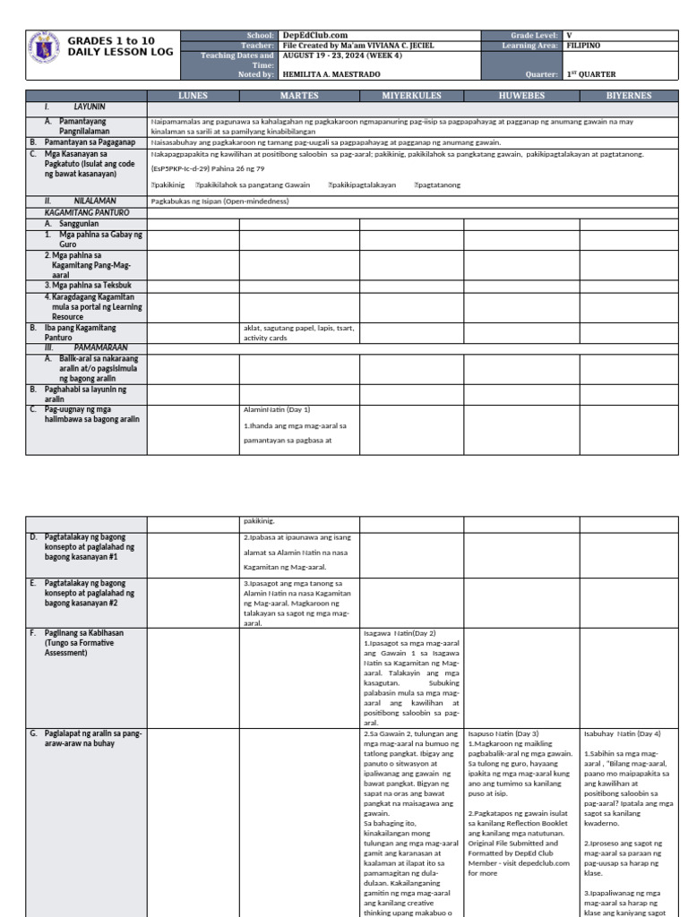 DLL - Esp 5 - Q1 - W4 | PDF