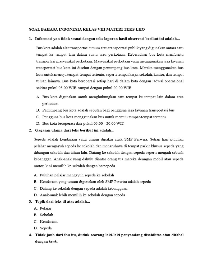 Soal Bhs Indo Kls VIII Teks LHO | PDF