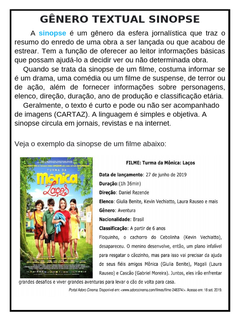 Gênero Textual Sinopse | PDF
