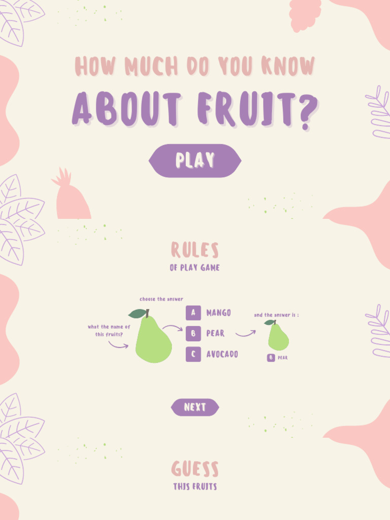 Pink and Purple Illustration Fruit Games For Kids Presentation | PDF
