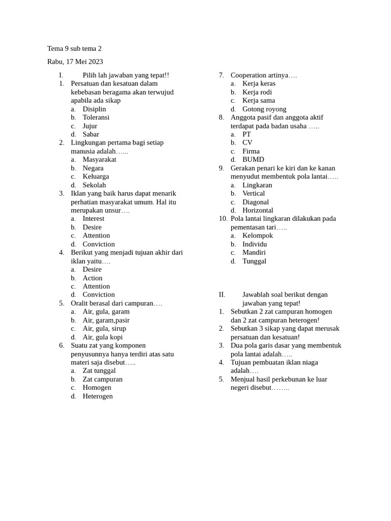 Tema 9 Sub Tema 2 Kelas V | PDF