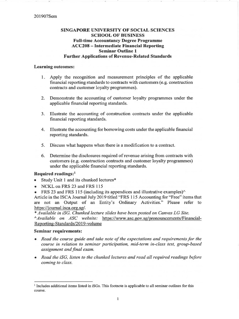 ACC208 20192020 S1 T1 Seminar 1 Outline - STUDENT VERSION - PDF | PDF