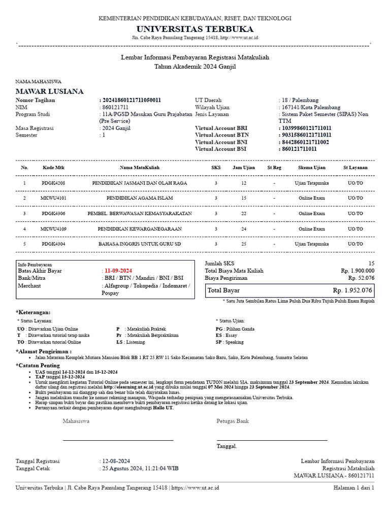 Bill Sem 1 Mawar Lusiana | PDF