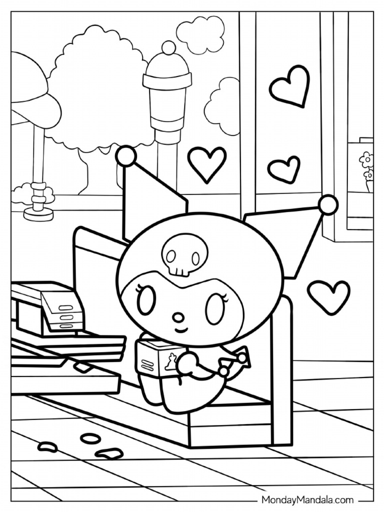 Easy Coloring Page of Kuromi Holding Boxed Food | PDF