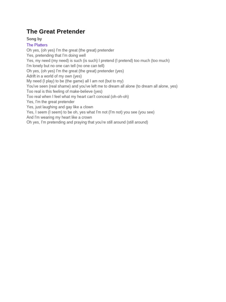 Great Pretender Lyrics Lyrics | PDF