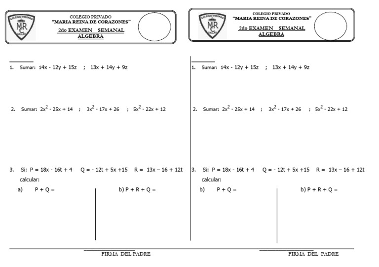Algebra 5to Grado Relativo y Absoluto de Un Polinomio | PDF