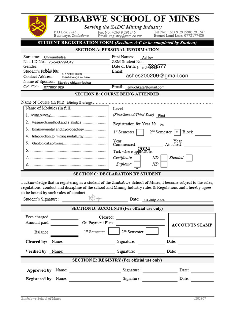 ZSM Registration Form - 2024 2 | PDF