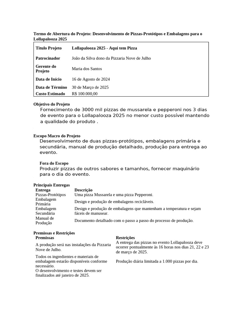 Termo de Abertura do Projeto 1 | PDF