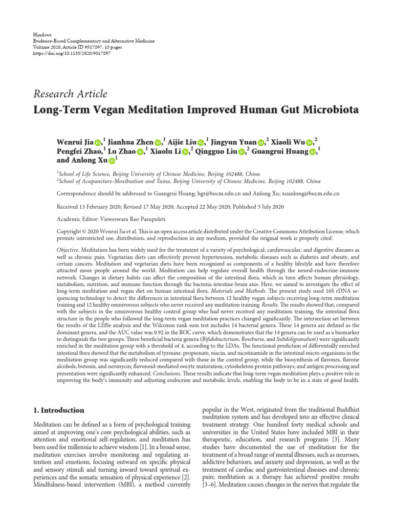 Long-Term Vegan Meditation Improved Human Gut Micr | PDF | Polymerase ...