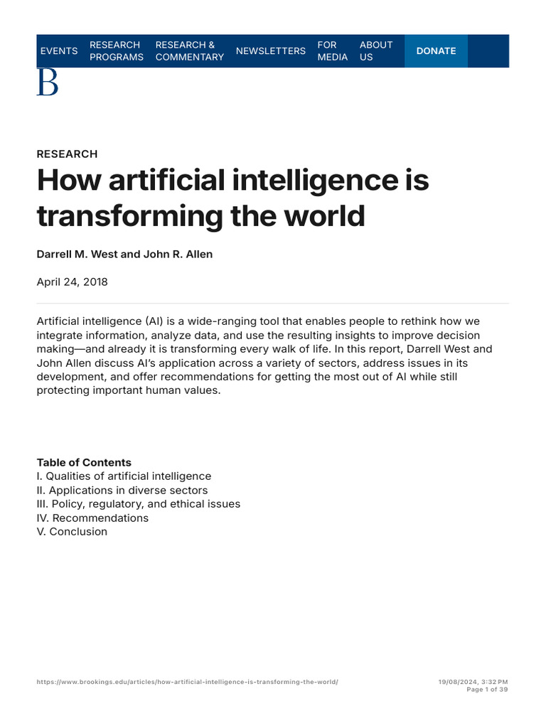 How Artificial Intelligence Is Transforming The World - Brookings | PDF