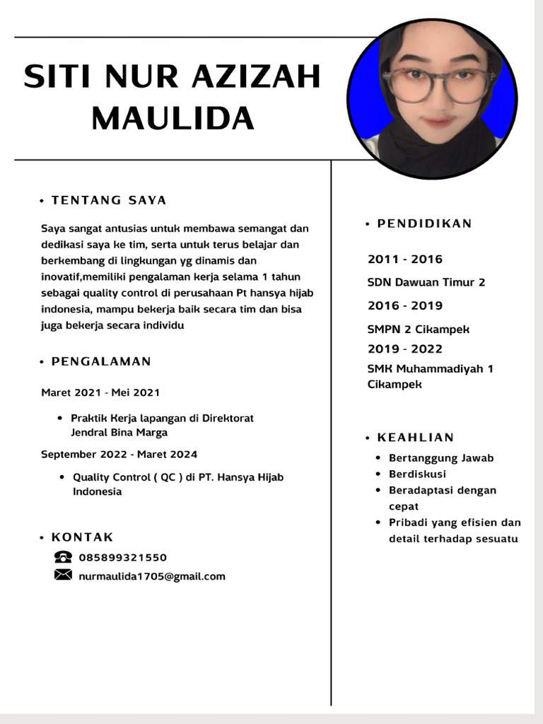 CV Siti Nur Azizah Maulida | PDF