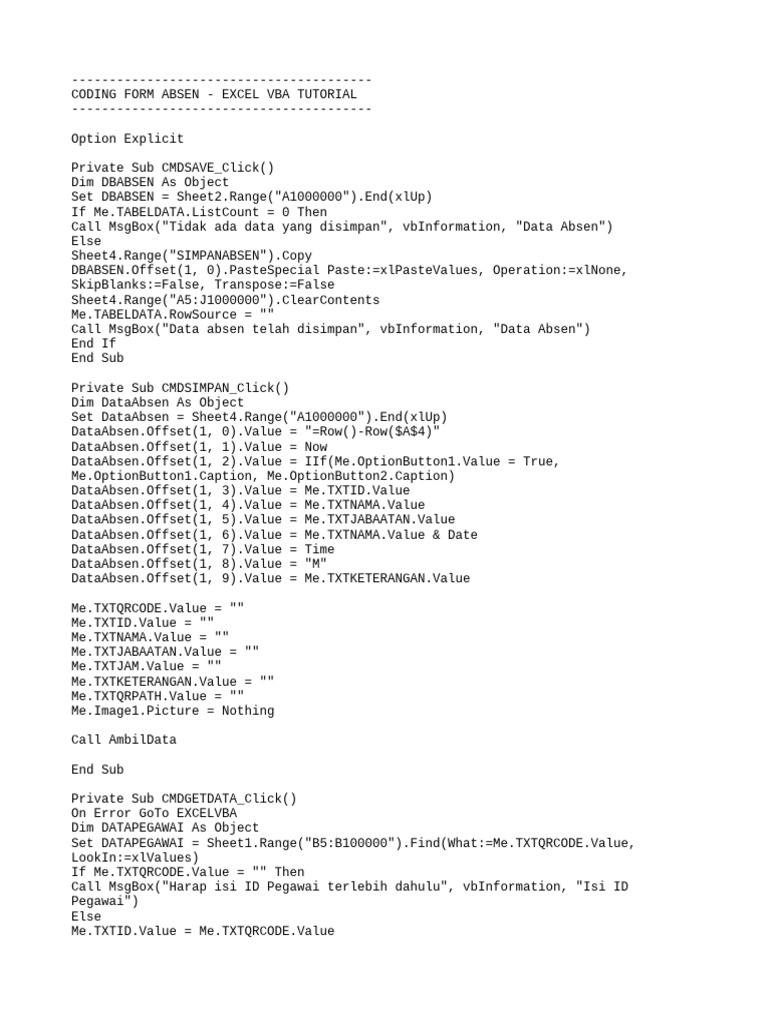 CODING FORM ABSEN | PDF