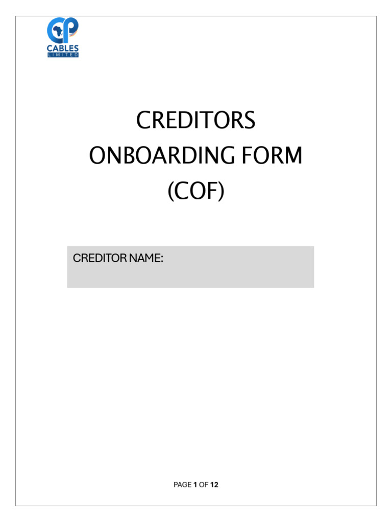 Creditors Onboarding Form | PDF