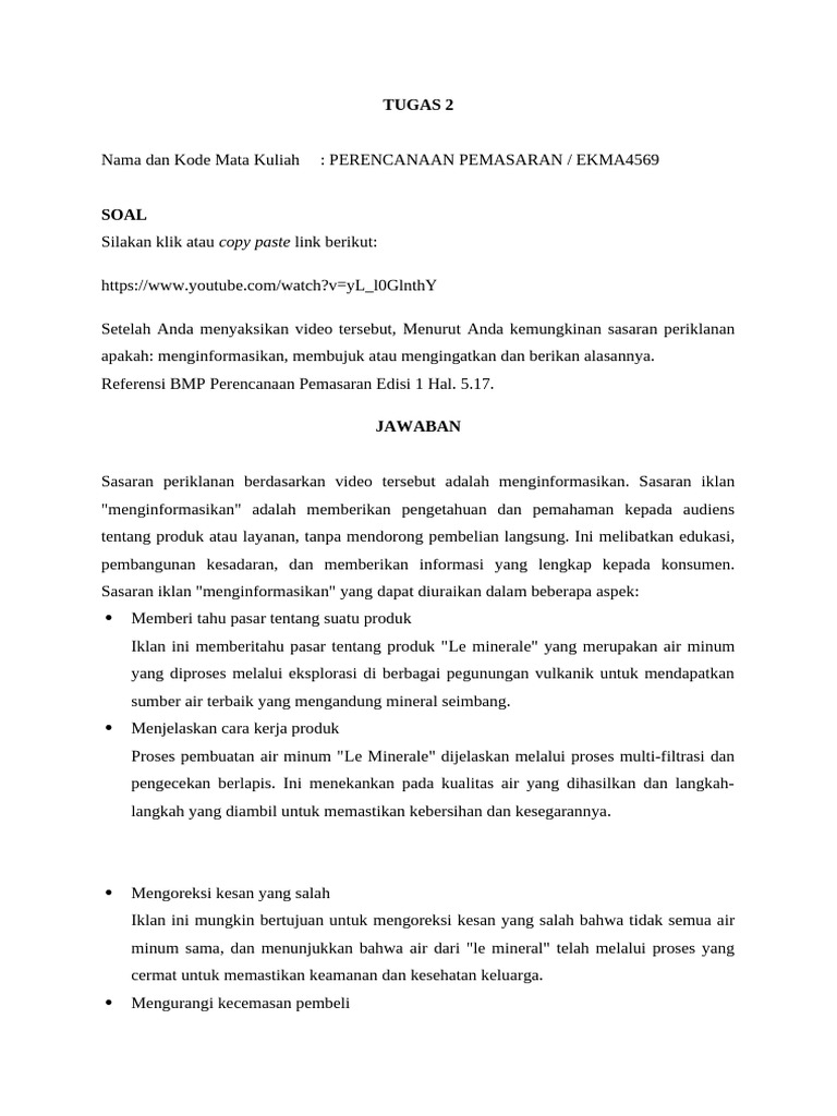 TUGAS 2 Perencanaan Pemasaran | PDF