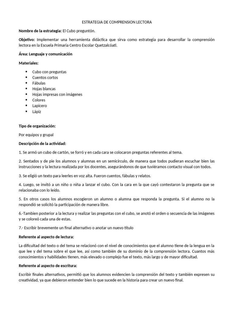 Estrategia de Comprension Lectora | PDF