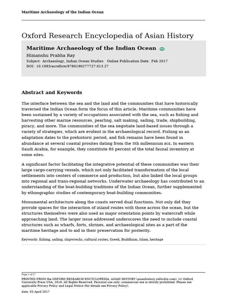 Maritime Archaeology of The Indian Ocean | PDF