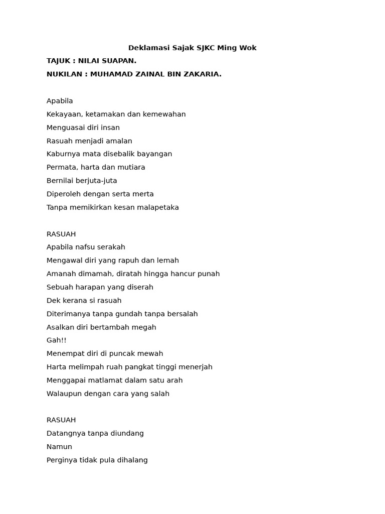 Teks Sajak Rasuah | PDF