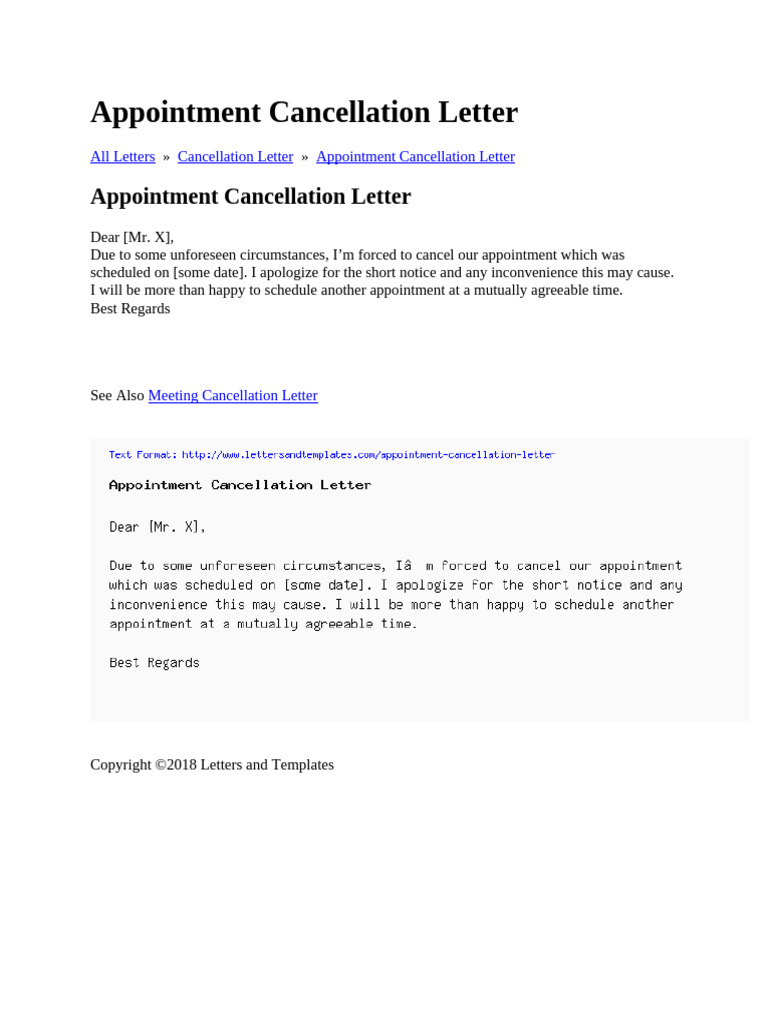 Appointment Cancellation Letter | PDF