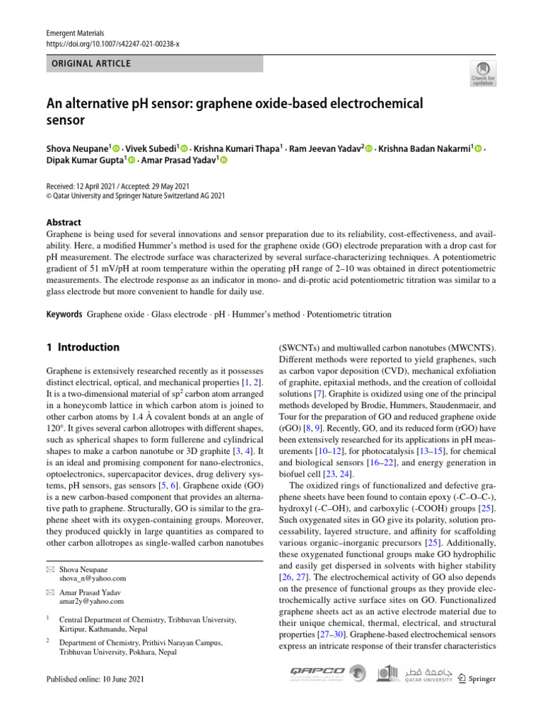 2021 - Emergent Materials - An Alternative PH Sensor - Graphene Oxide ...