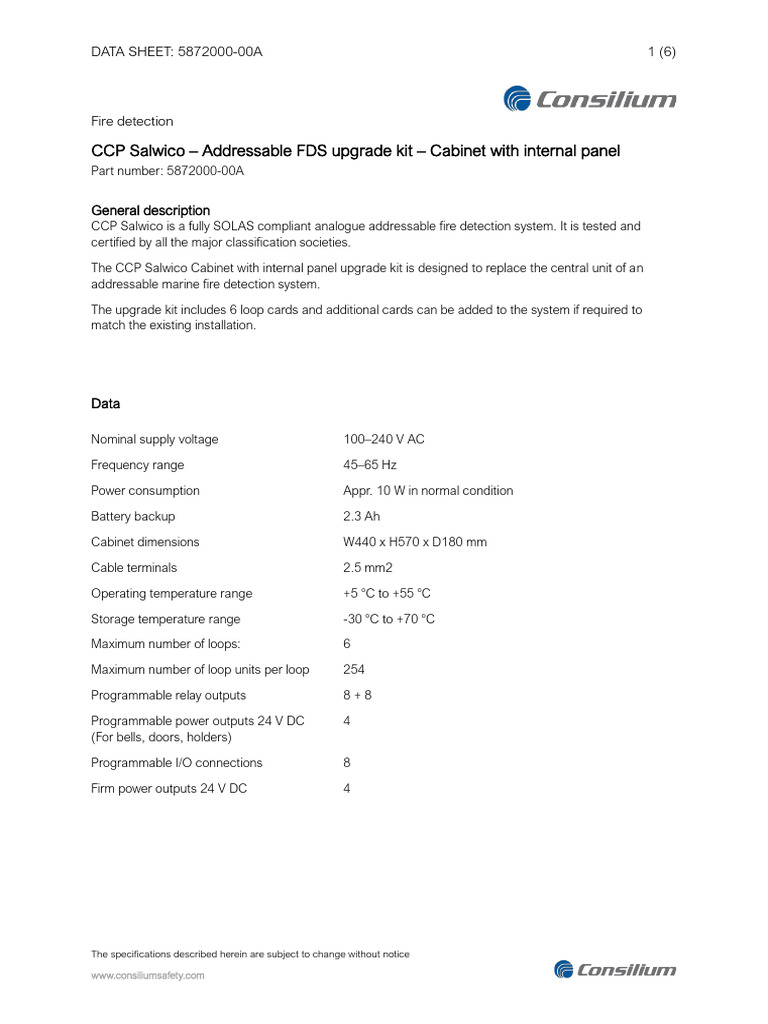 5872000-00A - Data Sheet - Internal Panel - Addressable | PDF