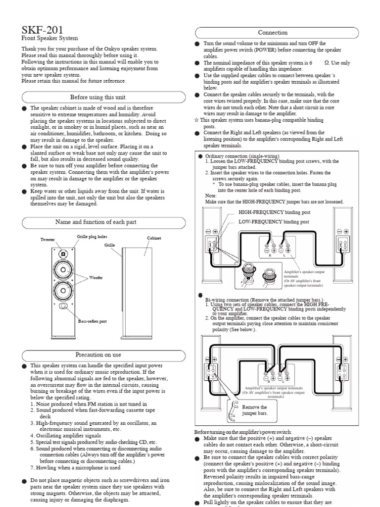 User Manual Onkyo SKF-201 (English - 2 Pages) | PDF | Loudspeaker ...