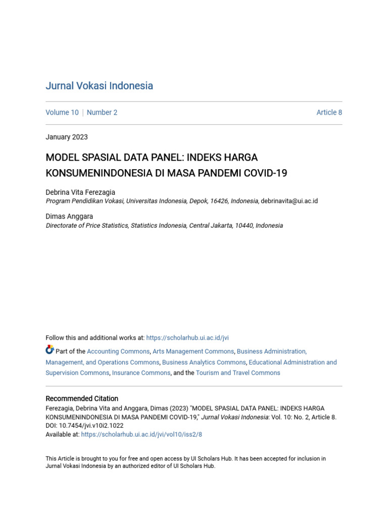 Model Spasial Data Panel - Indeks Harga Konsumenindonesia Di Masa | PDF