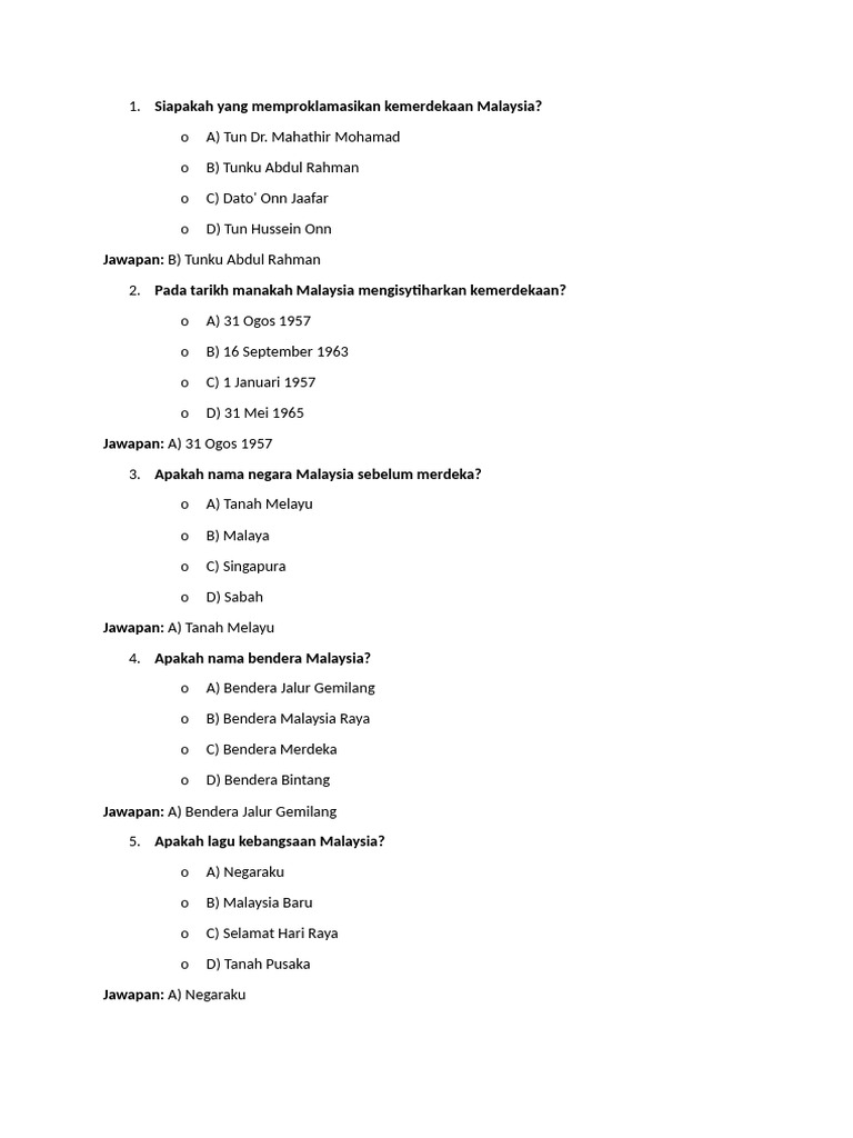 Soalan Tahun 4 Kuiz Merdeka | PDF | Malaysia
