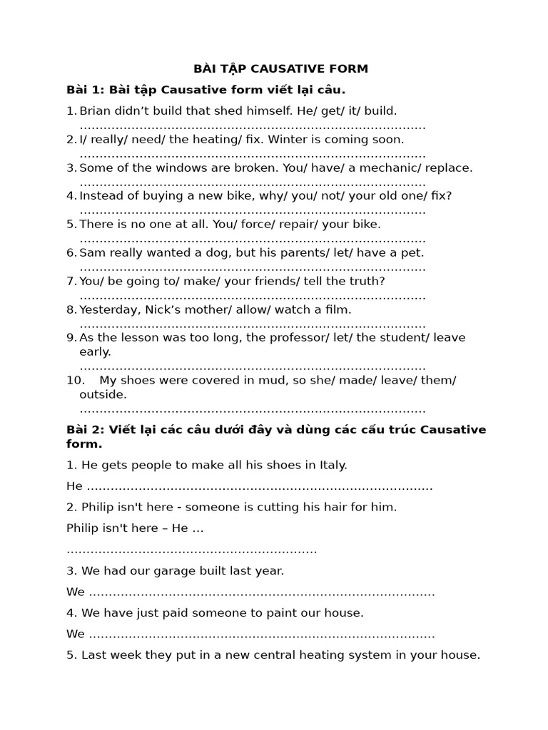 Unit 3 - Bài Tập Causative Form | PDF