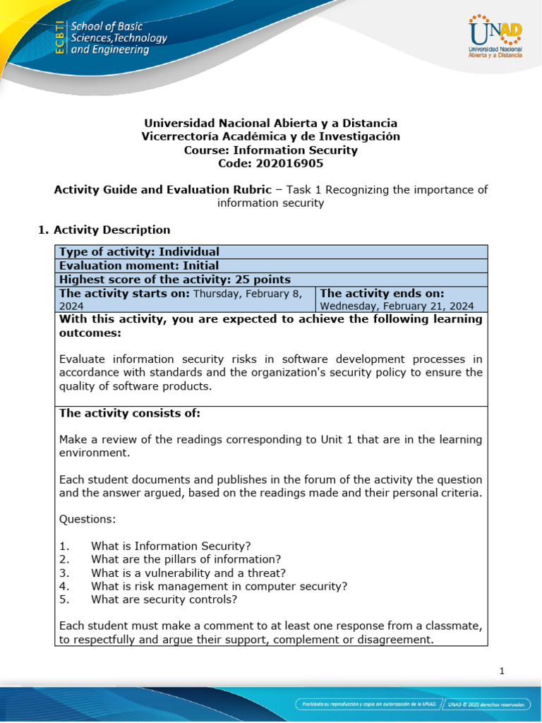 Activity Guide and Evaluation Rubric - Unit 1 - Task 1 Recognizing The Importance of Information ...