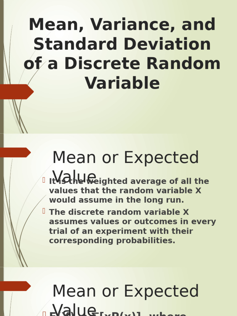 Mean, Variance, and Standard Deviation of A Discrete Random Variable | PDF | Variance | Expected ...