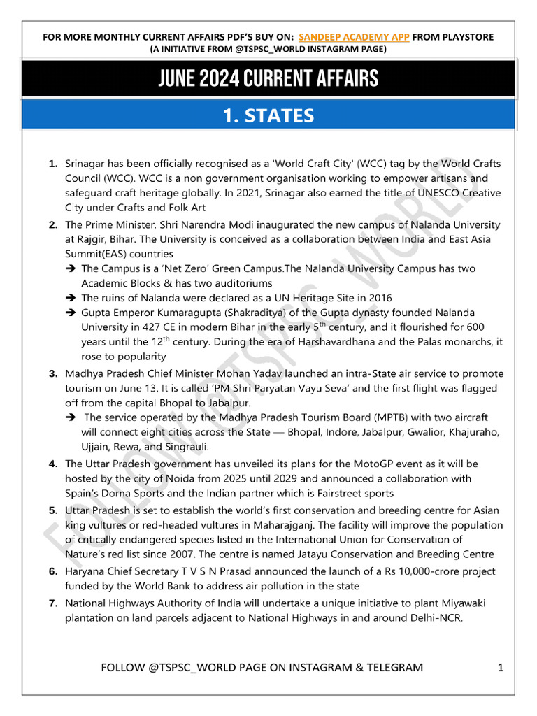 June-2024 English Monthly Current Affairs by Sandeep Academy App ...