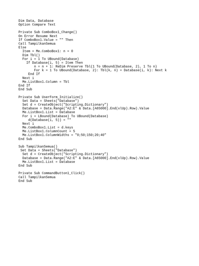 Sortir Data Listbox Dengan Combobox CODING | PDF