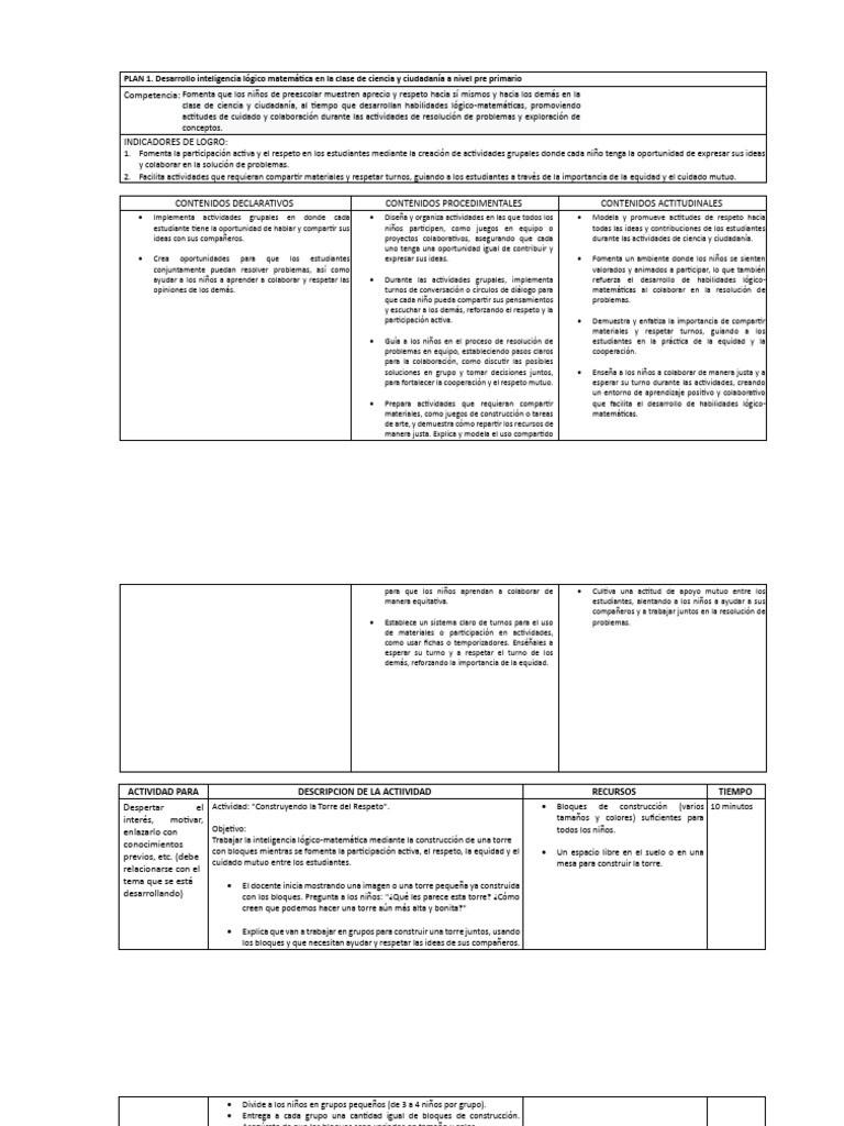 Plan de Abordaje Inteligencia Logico Matematica | PDF | Color | Matemáticas