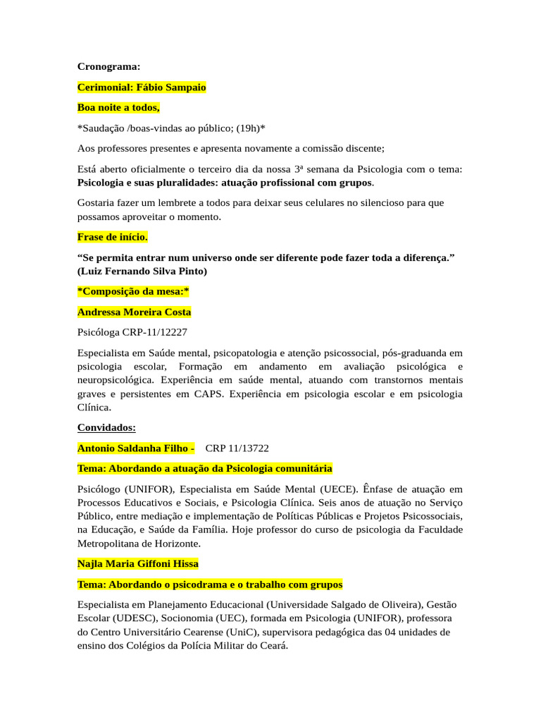 Cronograma - Evento 28.08.2024 Fábio | PDF