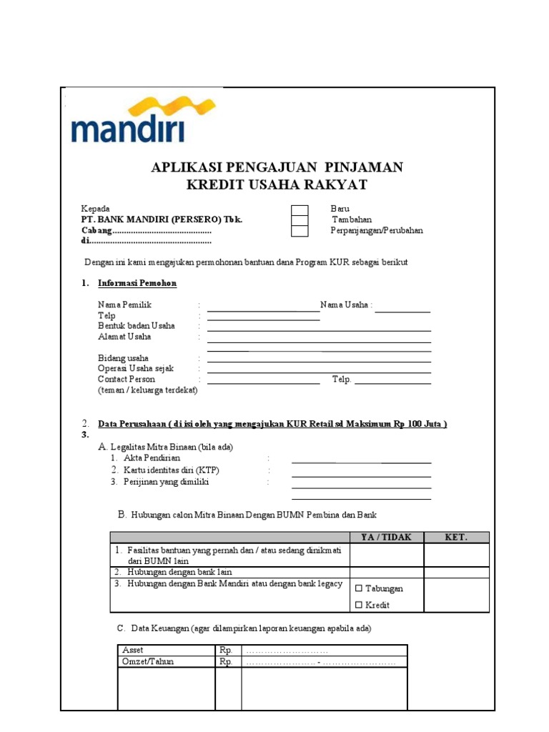 MANDIRI KREDIT Formulir Pendaftaran Mitra Versi1 12feb | PDF