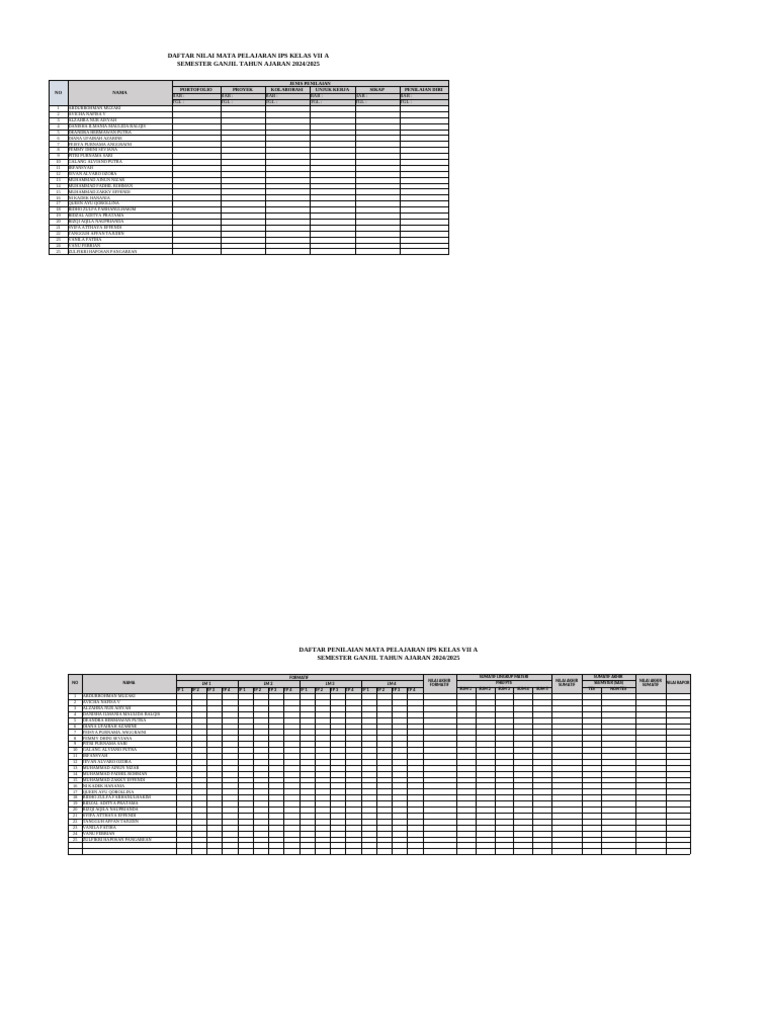 Daftar Nilai Kelas Vii Pdf