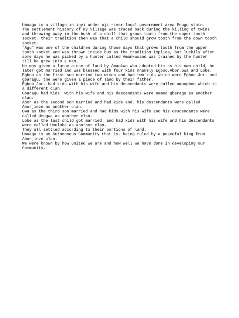 Umuagu Village History and Clans | PDF