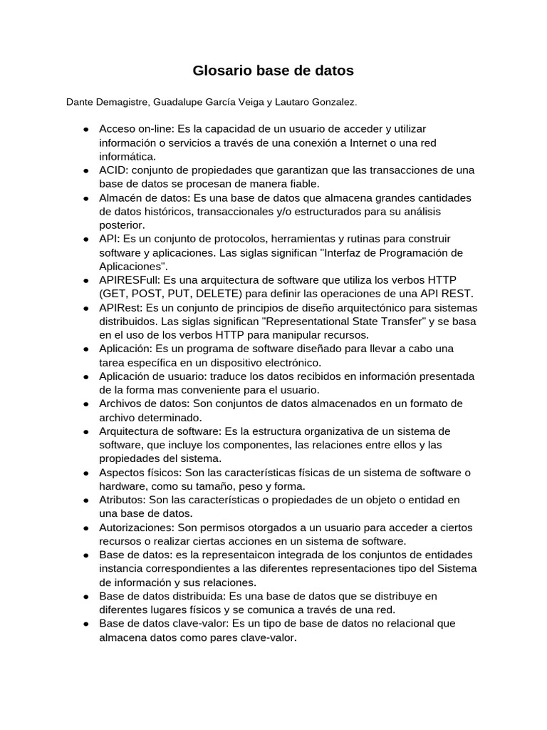 Glosario Base de Datos | PDF