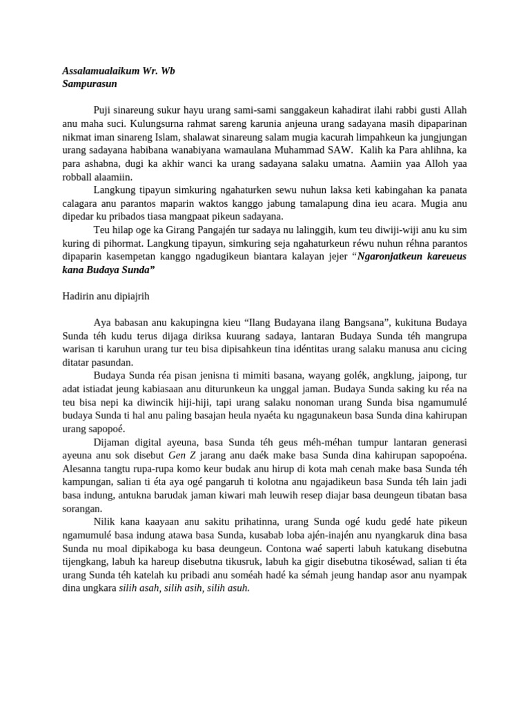 Teks Biantara Ngamumule Basa Sunda | PDF