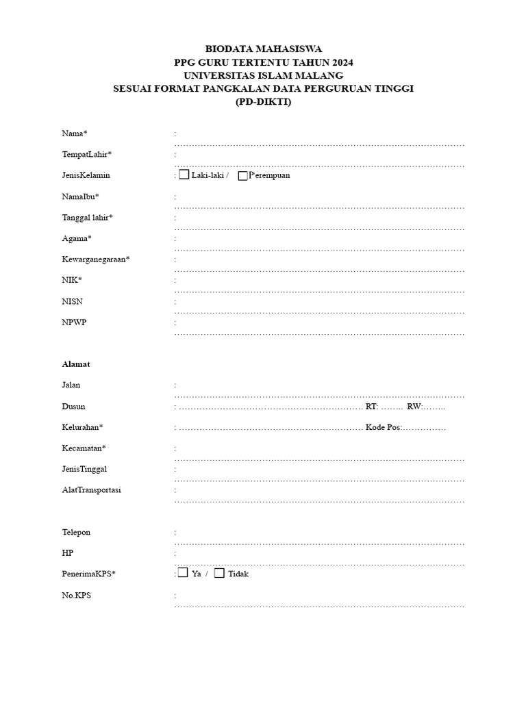 Copy of Biodata-PPG-2024 | PDF