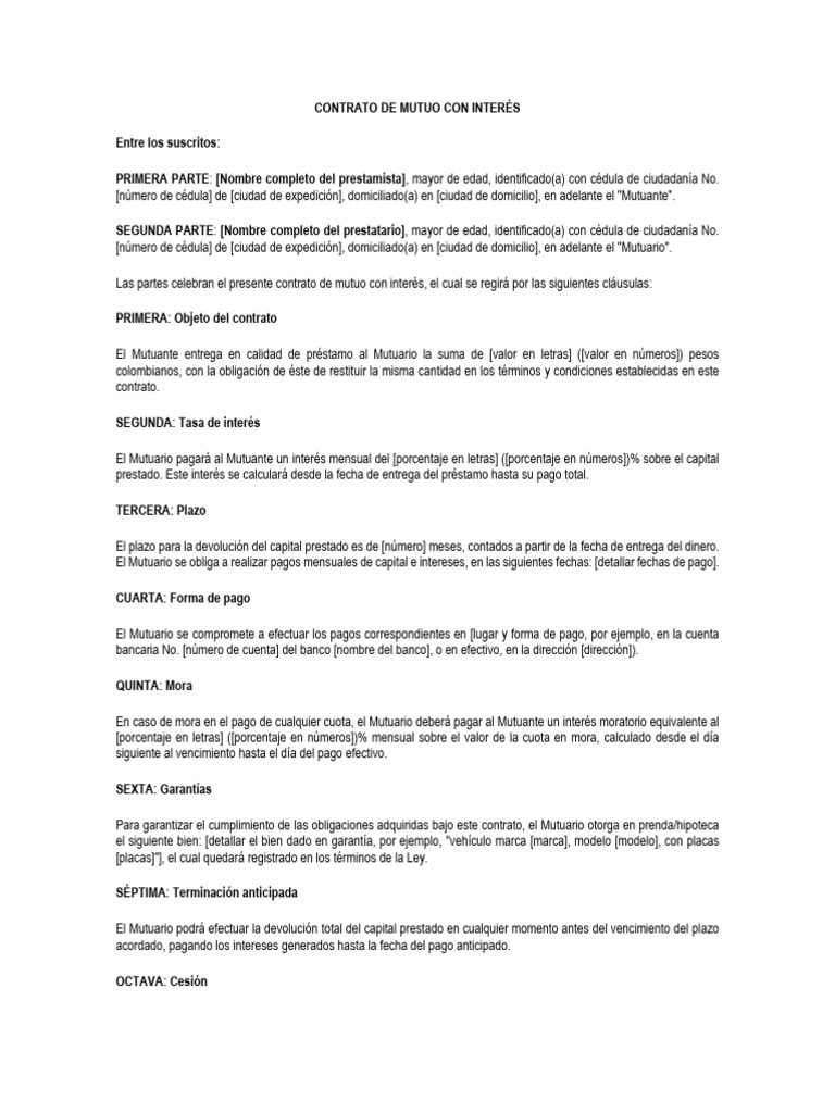 Contrato de Mutuo Con Interés | PDF
