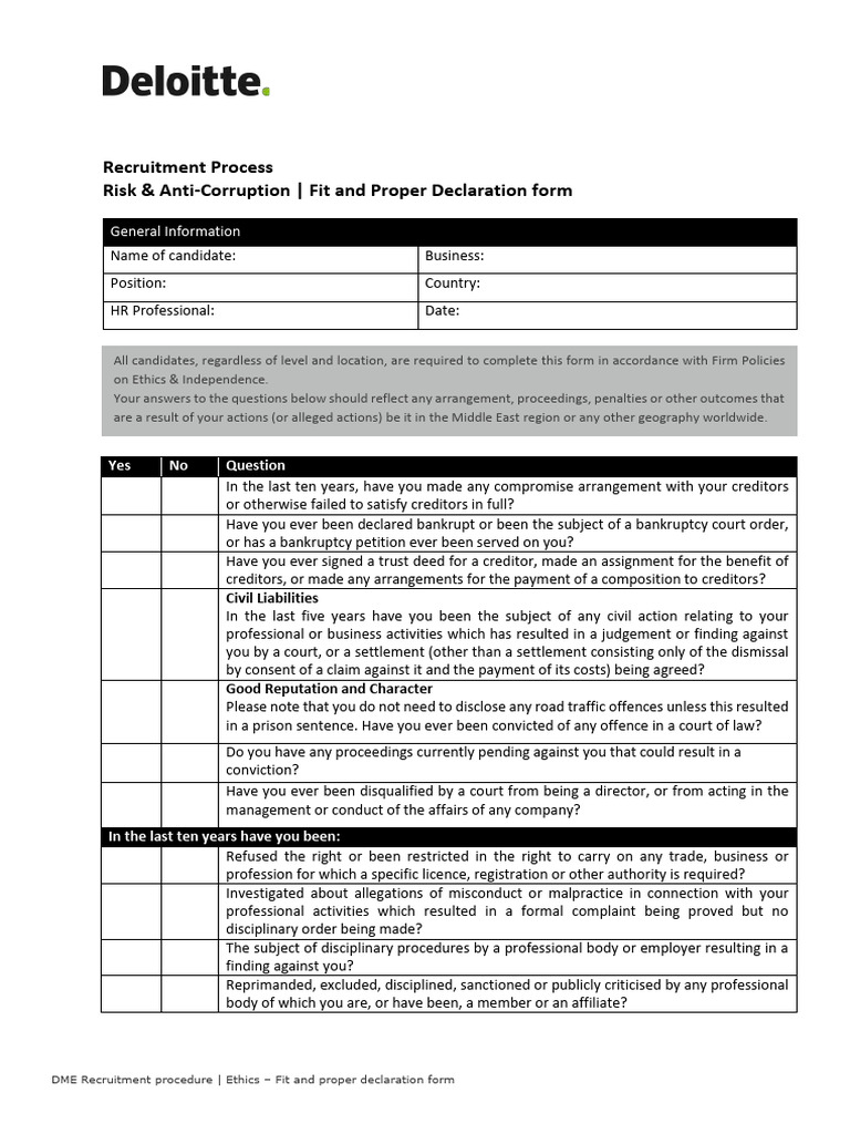 DME Recruitment Process - Risk and Anticorruption - Fit and Proper ...