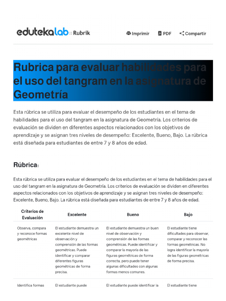 Rubrica para Evaluar Habilidades para El Uso Del Tangram en La Asignatura de Geometría | PDF