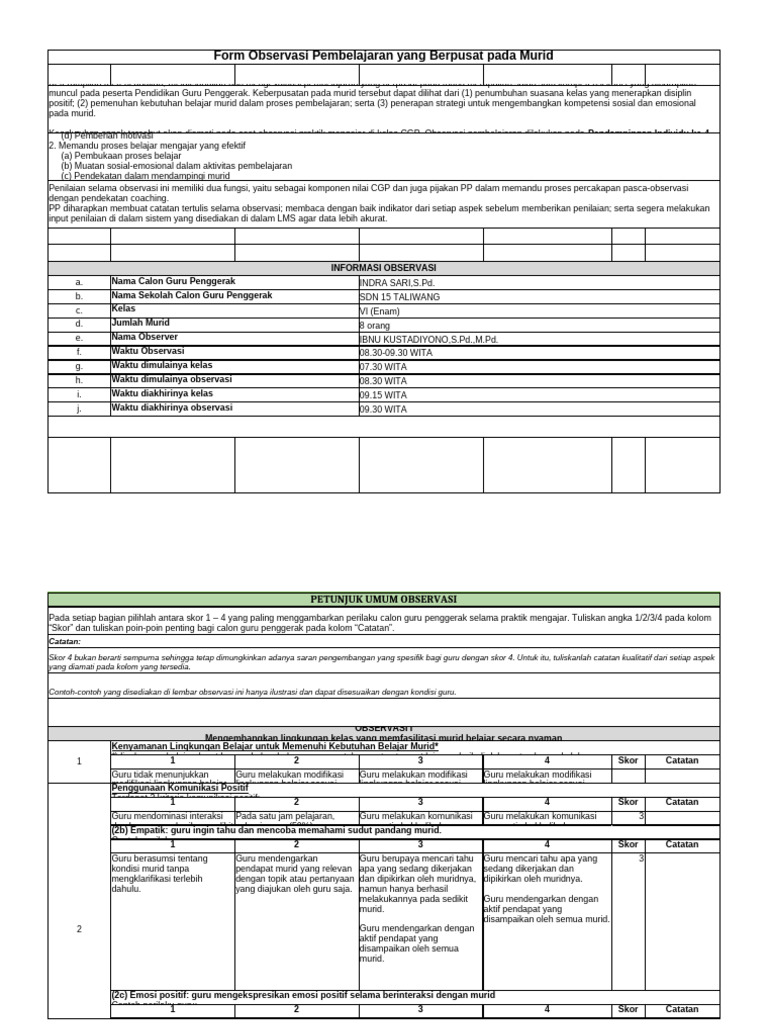 Lampiran 5 - Instrumen Observasi Praktik Mengajar Calon Guru Penggerak ...