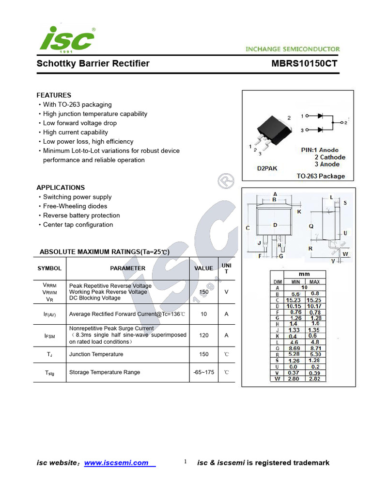 Mbrs 10150 CT | PDF | Rectifier | Technology & Engineering