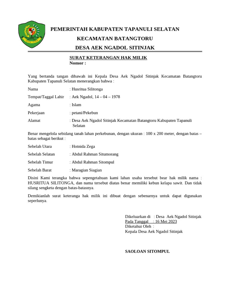 SURAT KETERANGAN HAK MILIK | PDF